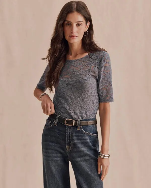 Splendid Skyler Stretch Lace Top - Ash Navy