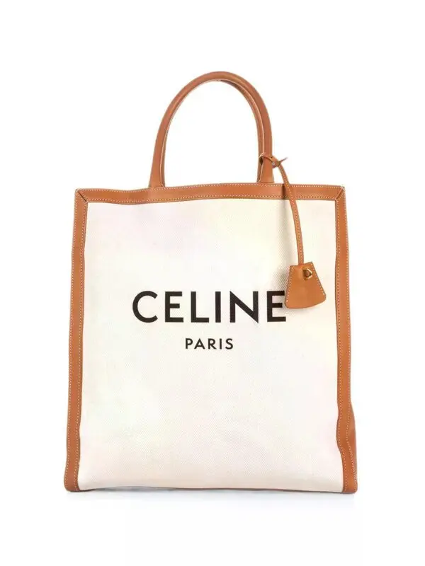 Celine Logo-print Leather-trim Tote Bag