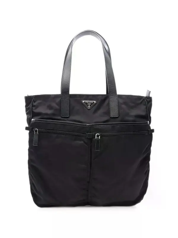 Prada Saffiano Leather Logo Plate Tote Bag