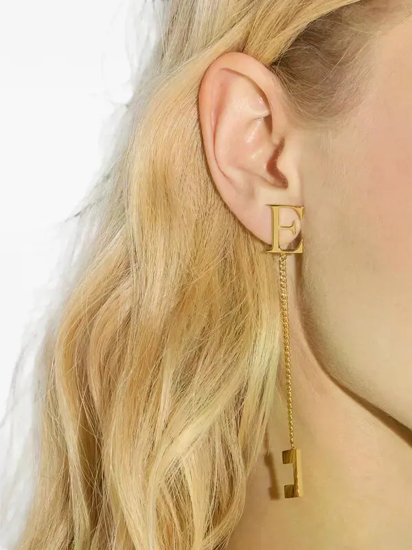 Elisabetta Franchi Tone Chain Logo Earrings - Gold