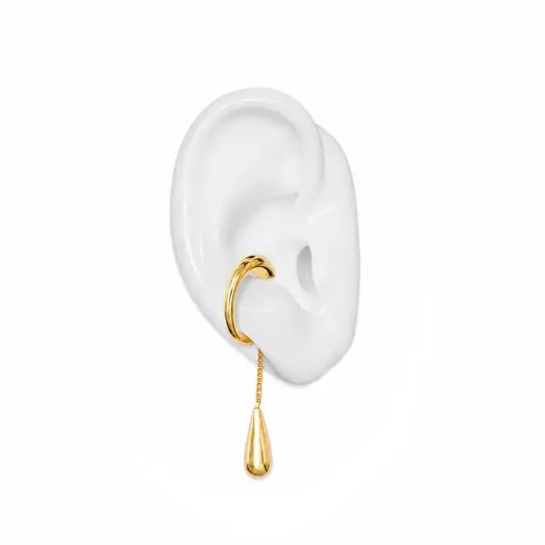 OUTOFOFFICE Sculptural Drop Ear Cuff With Teardrop Charm