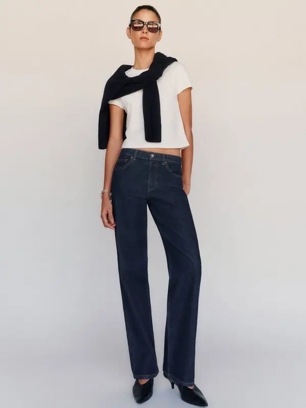 REFORMATION Miles Stretch Mid Rise Straight Leg Jeans - Blue