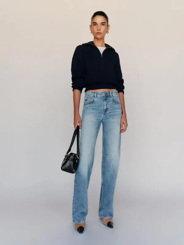 REFORMATION Miles Stretch Mid Rise Straight Leg Jeans - Blue
