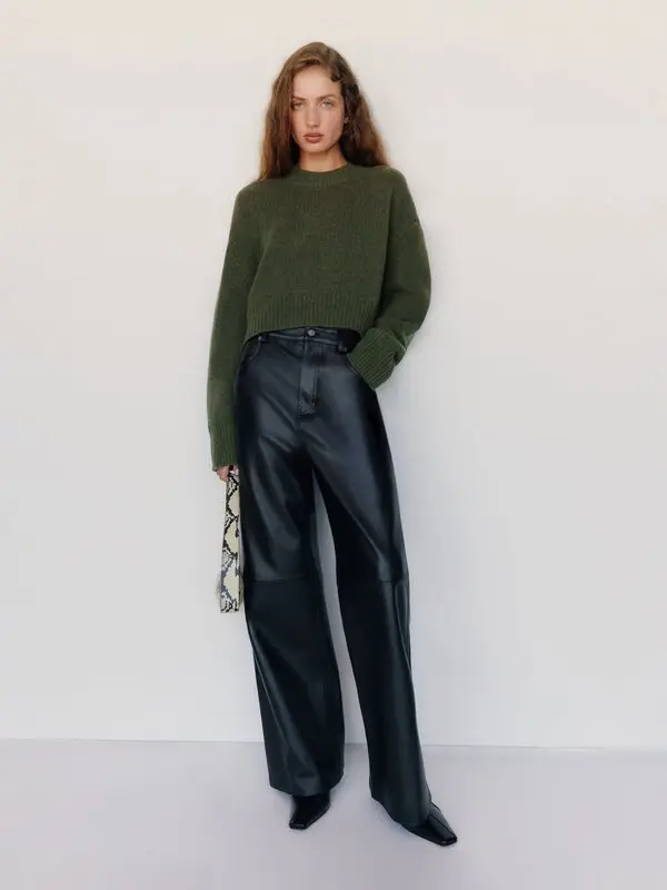 REFORMATION Remy Regenerative Wool Crew Sweater - Green