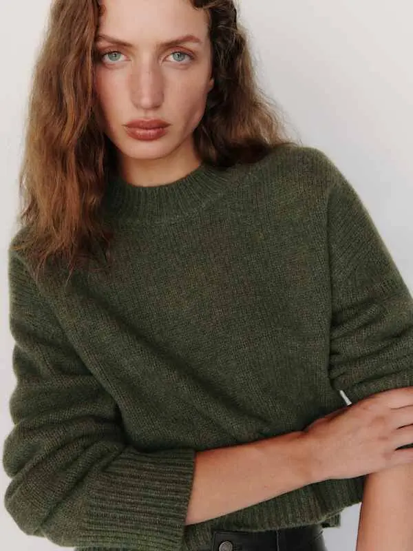 REFORMATION Remy Regenerative Wool Crew Sweater - Green