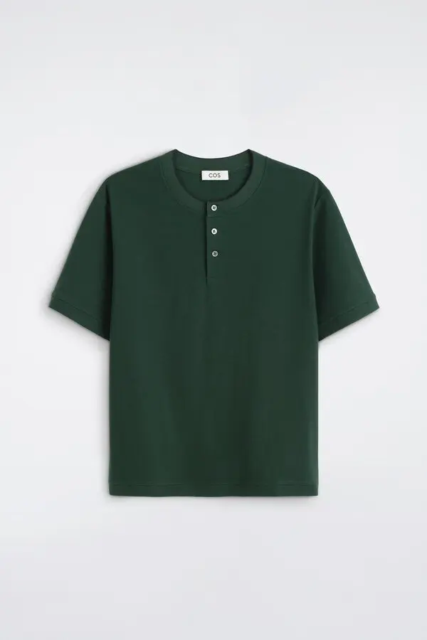 Cos Contrast-tipped Cotton-piqué Henley Top