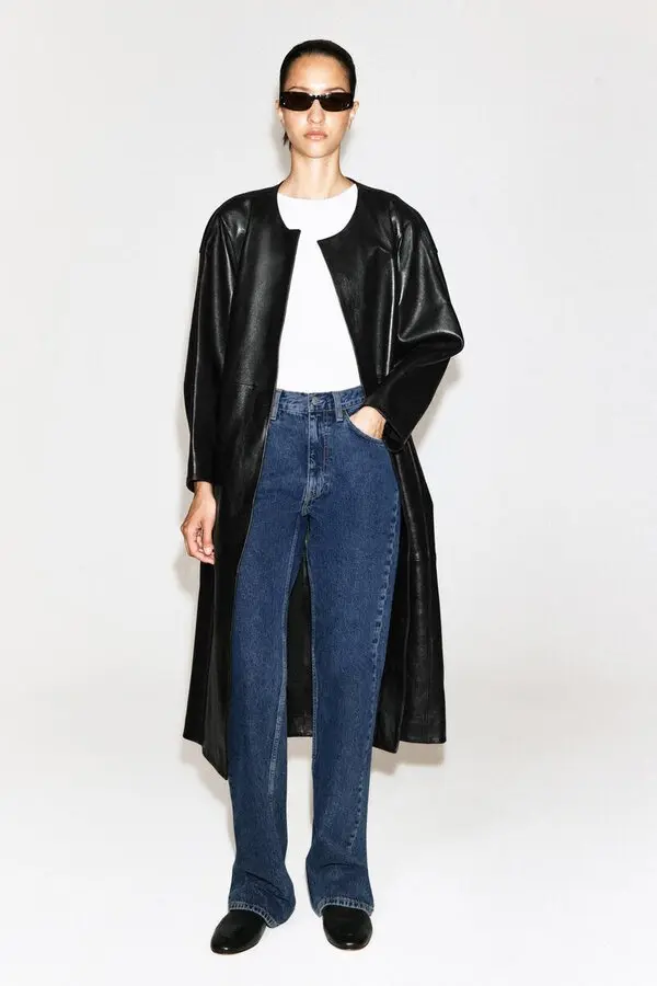Cos Paneled Leather Long Coat