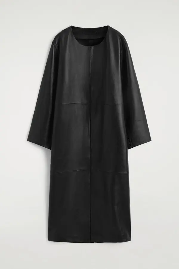 Cos Paneled Leather Long Coat - Black