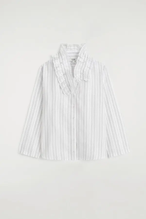 Cos Ruffle-collar Seersucker Blouse - White