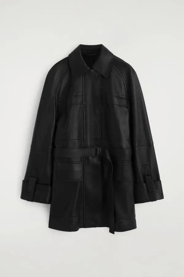 Cos Belted Leather Workwear Jacket