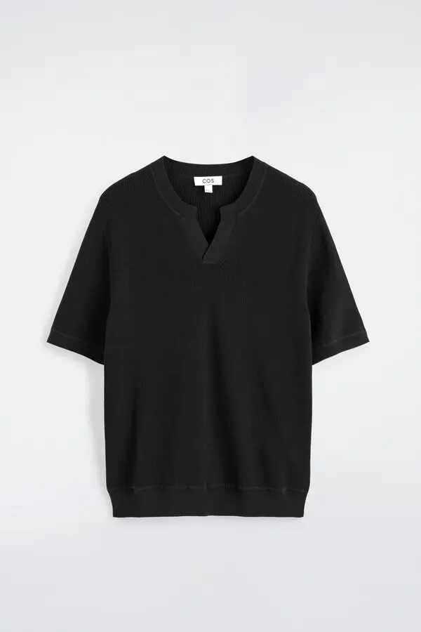 Cos Open-collar Henley T-shirt - Black