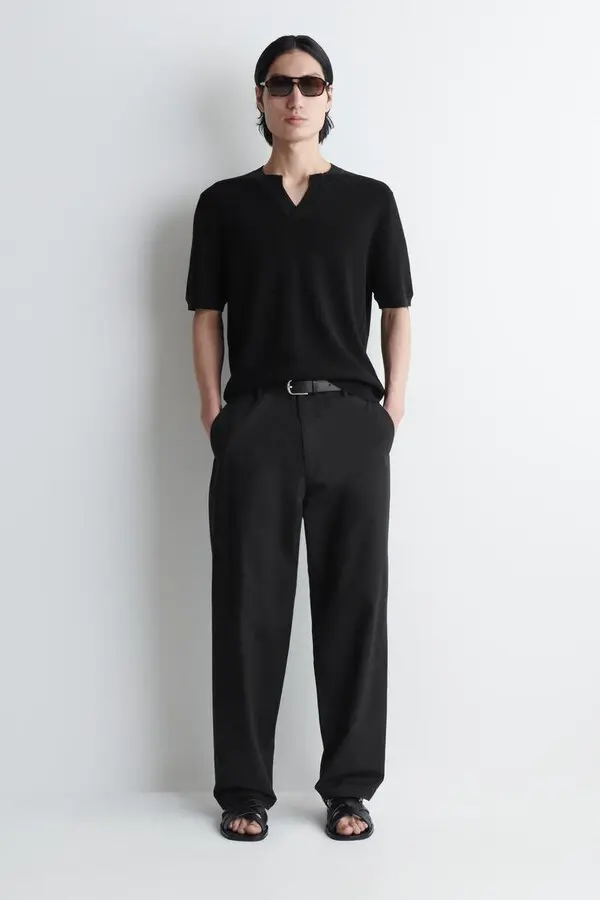 Cos Open-collar Henley T-shirt - Black