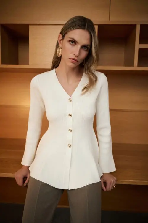 Joseph Ribkoff Cotton Knit Peplum Cardigan