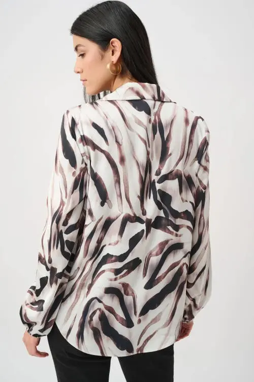 Joseph Ribkoff Recycled Satin Animal Print Draped Top