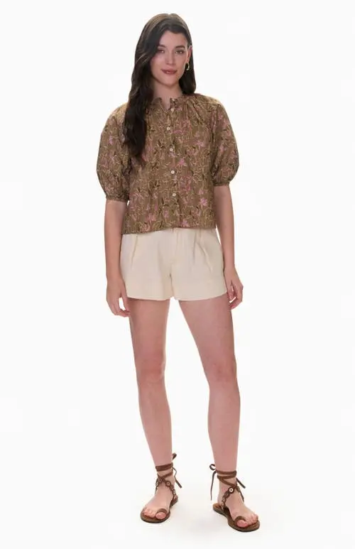 Rebecca Taylor Josie Pleat Shirt - Olive Multi