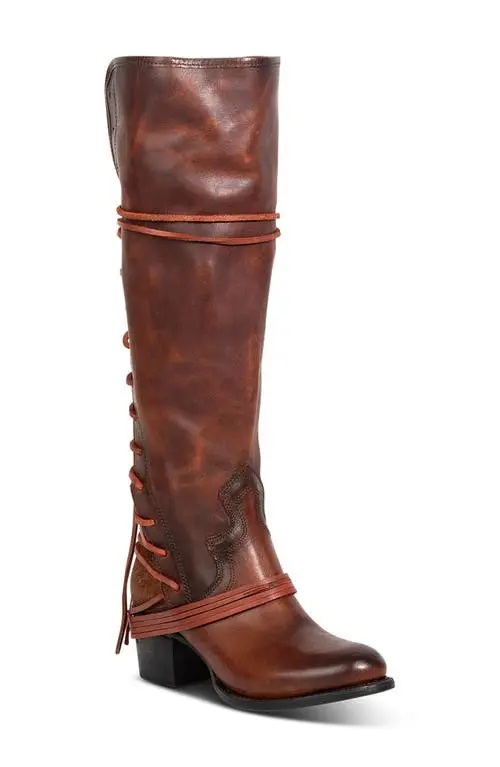 FREEBIRD Coal Tall Lace-up Distressed Leather Boots - Cognac