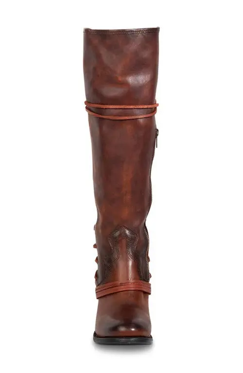 FREEBIRD Coal Tall Lace-up Distressed Leather Boots - Cognac