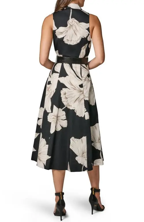 Donna Karan New York Floral Sleeveless Stretch Cotton Midi Shirtdress