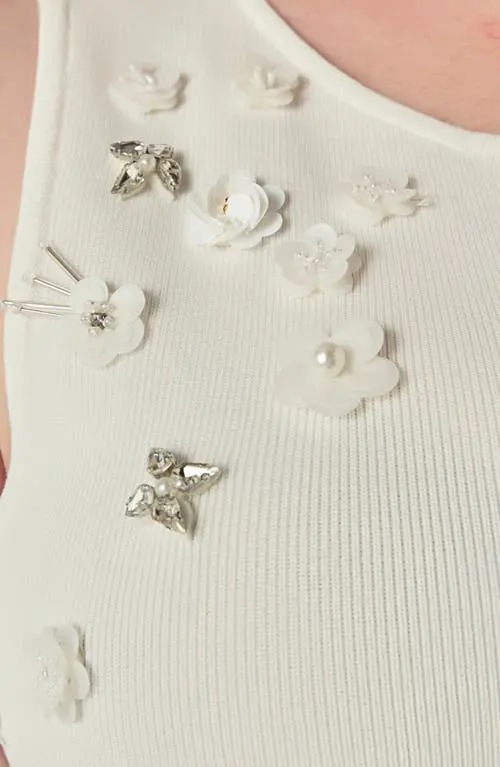English Factory Sequin And Rhinestone Flower Appliqué Tank