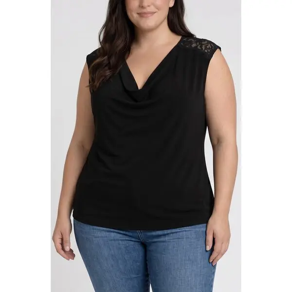 LIVERPOOL Sleeveless Draped Neck Lace Trim Top