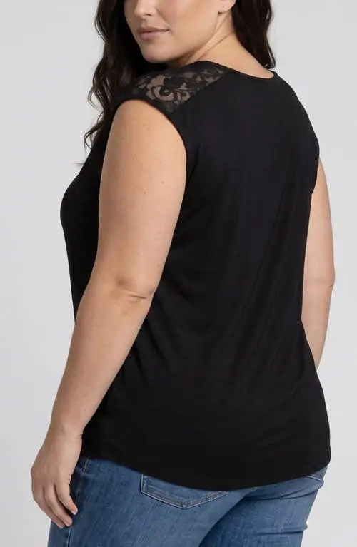 LIVERPOOL Sleeveless Draped Neck Lace Trim Top