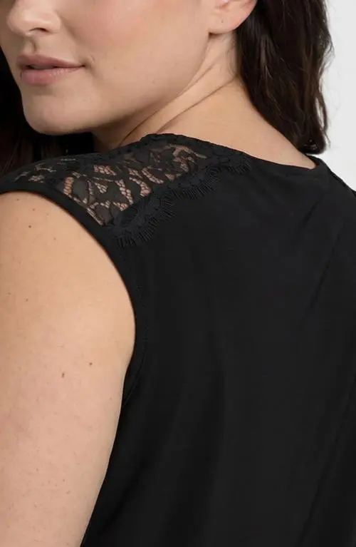 LIVERPOOL Sleeveless Draped Neck Lace Trim Top