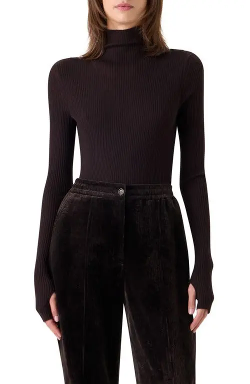 Akris Cashmere & Silk Ribbed Funnel Neck Sweater - Coffee