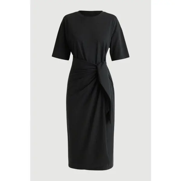 Modern Citizen Noa Organic Cotton Wrap Midi Dress - Black