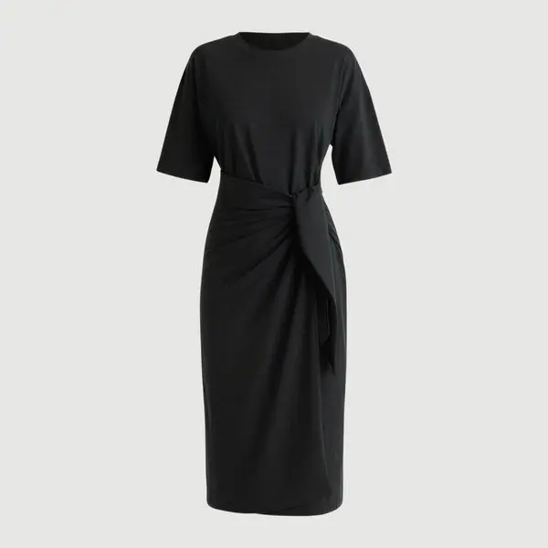 Modern Citizen Noa Organic Cotton Wrap Midi Dress - Black