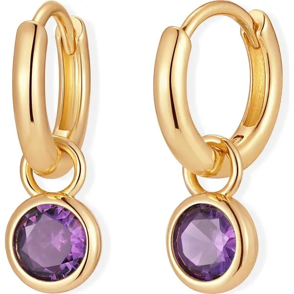 BROOK & YORK Matilda Birthstone Huggie Hoop Earrings - Gold/feb