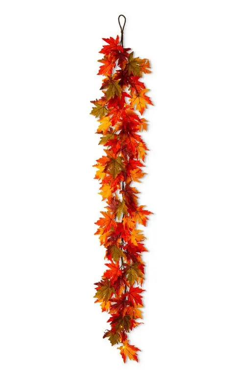 GLITZHOME Fall Lighted Maple Leaves Garland With Timer