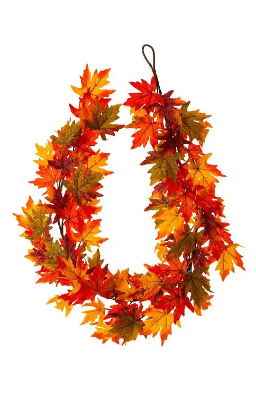GLITZHOME Fall Lighted Maple Leaves Garland With Timer