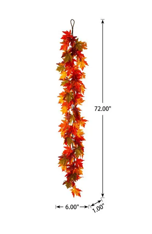 GLITZHOME Fall Lighted Maple Leaves Garland With Timer