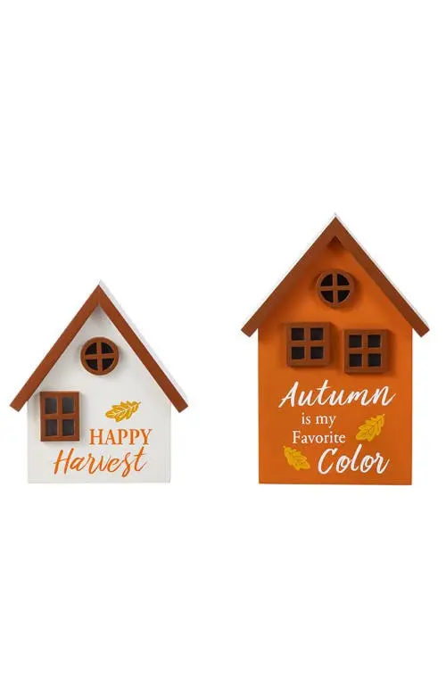 GLITZHOME Set Of 2 Lighted Fall Wooden House-shaped Table Decor