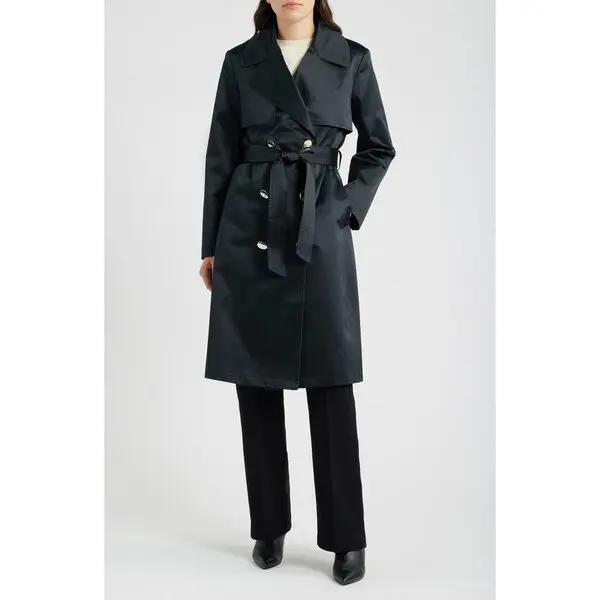 Via Spiga Double Breasted Satin Trench Coat