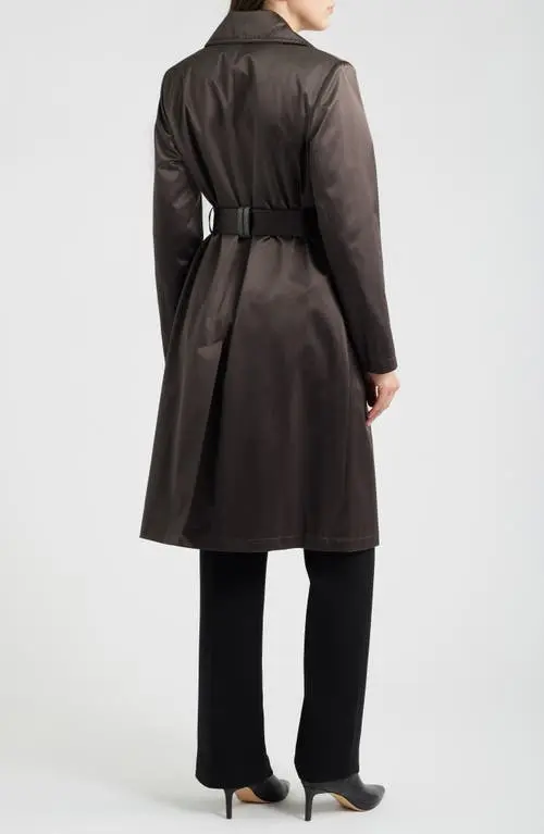 Via Spiga Double Breasted Satin Trench Coat - Chocolate