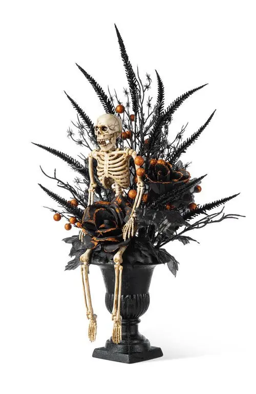 GLITZHOME 22"h Halloween Rose Skeleton And Berry Urn Table Tree
