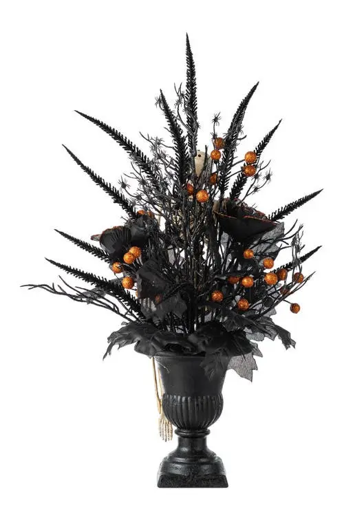 GLITZHOME 22"h Halloween Rose Skeleton And Berry Urn Table Tree