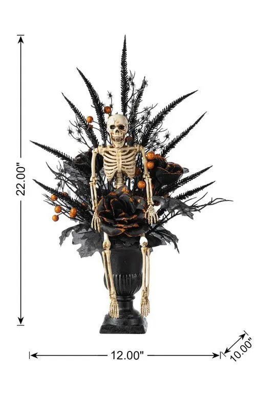 GLITZHOME 22"h Halloween Rose Skeleton And Berry Urn Table Tree