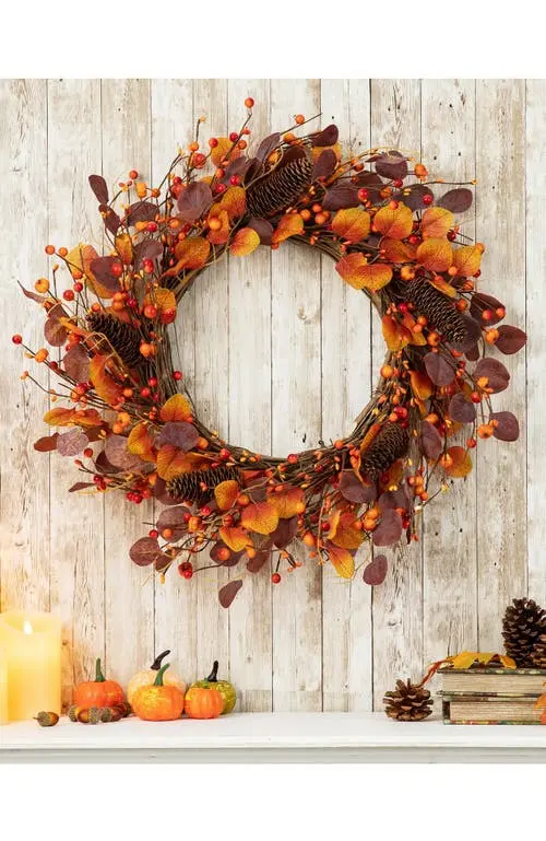 GLITZHOME 22"d Fall Eucalyptus Berry Wreath