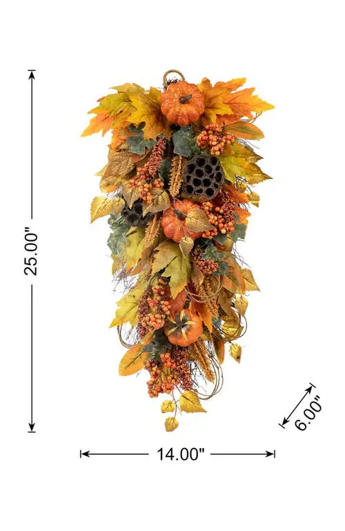 GLITZHOME 25"h Fall Pumpkin Leaf Teardrop