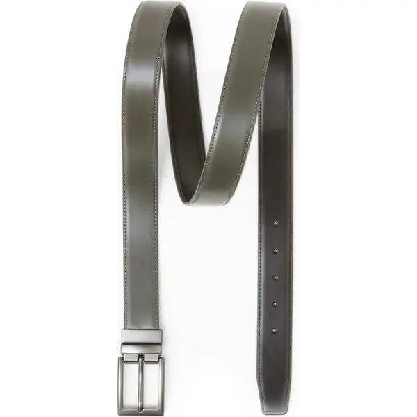 MIO MARINO Reversible Leather Belt With Rotating Buckle - Charcoal/black