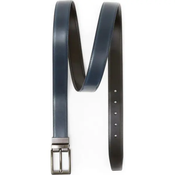 MIO MARINO Reversible Leather Belt With Rotating Buckle - Navy/black