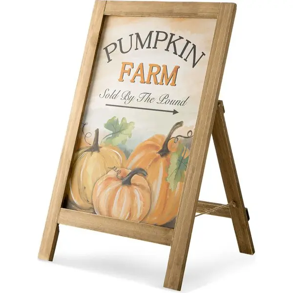 GLITZHOME 24"h Fall Wooden Easel Porch Sign Standing Decor - Orange