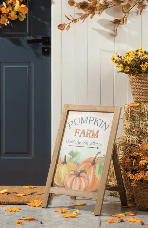 GLITZHOME 24"h Fall Wooden Easel Porch Sign Standing Decor