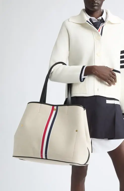 Thom Browne Stripe Cotton Canvas Tote