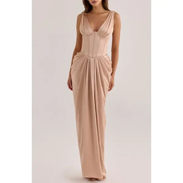 House Of Cb Angeline Satin Corset Gown