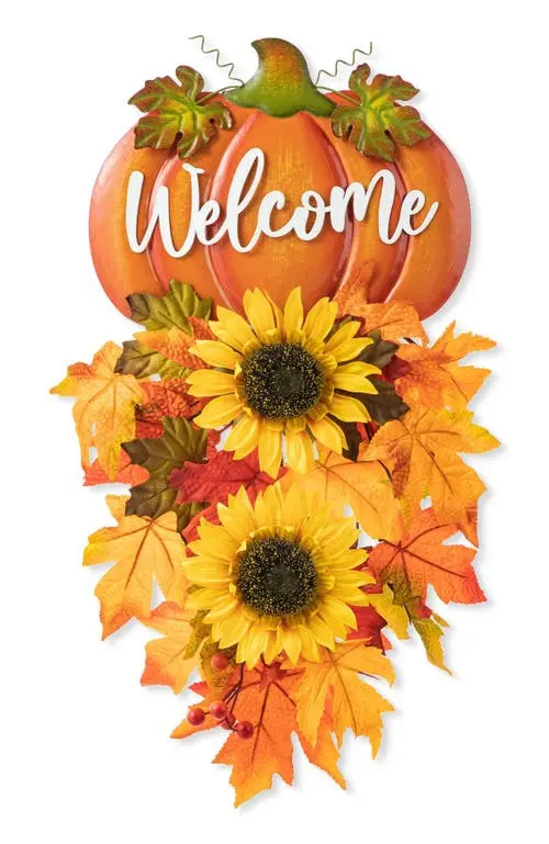 GLITZHOME Fall Metal Pumpkin & Sunflower Swag Wall Decor