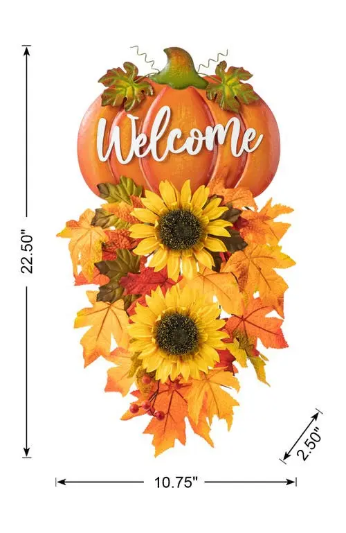 GLITZHOME Fall Metal Pumpkin & Sunflower Swag Wall Decor