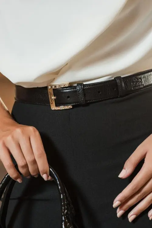 CAVALINHO Classic Leather Belt With Rhinestone Buckle - Black